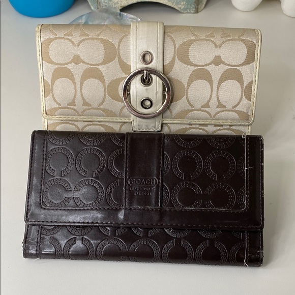 Coach | Bags | Coach Signature Wallet Set In Cream And Brown | Poshmark